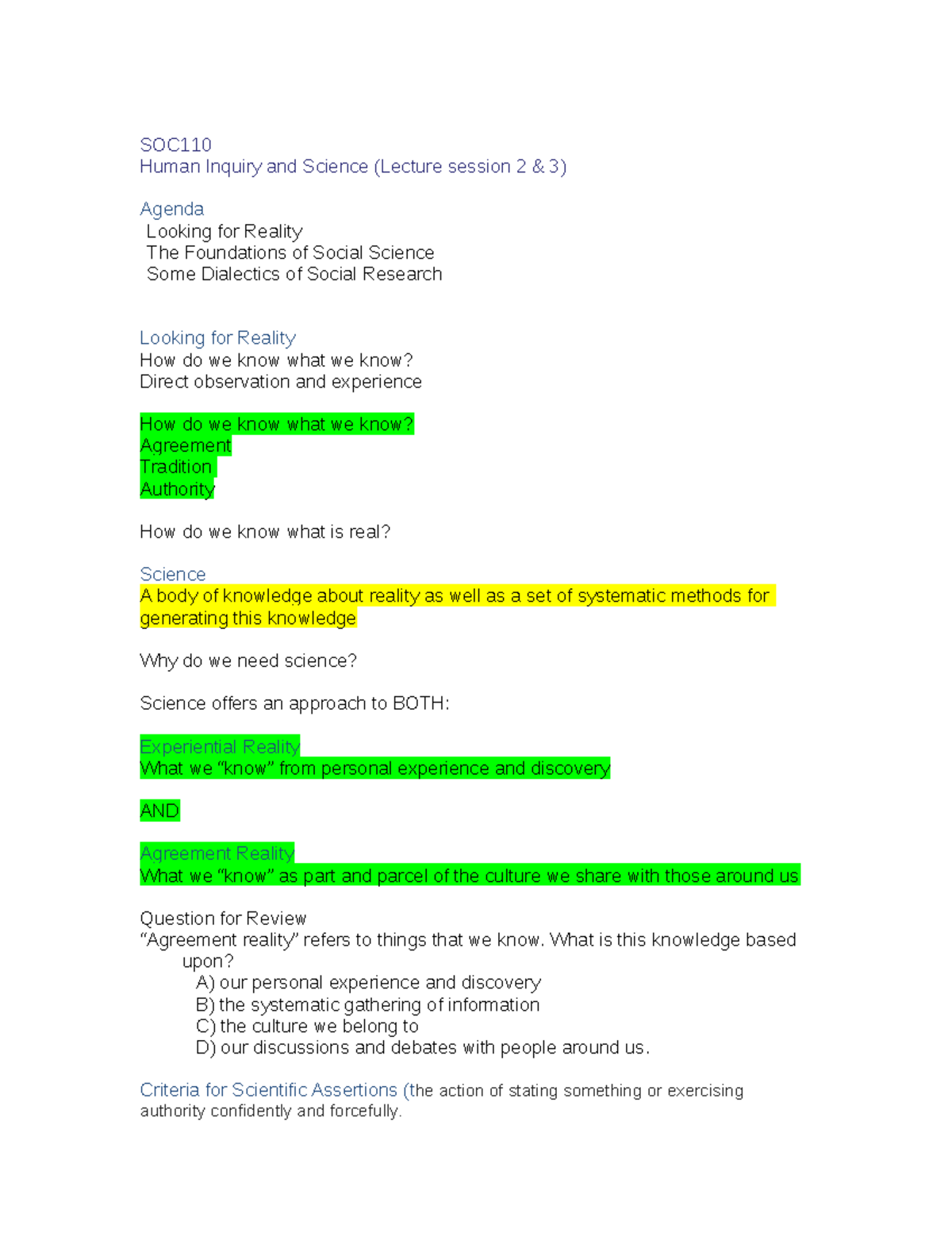 SOC110 chapter 2 and 3 notes - SOC110 Human Inquiry and Science ...