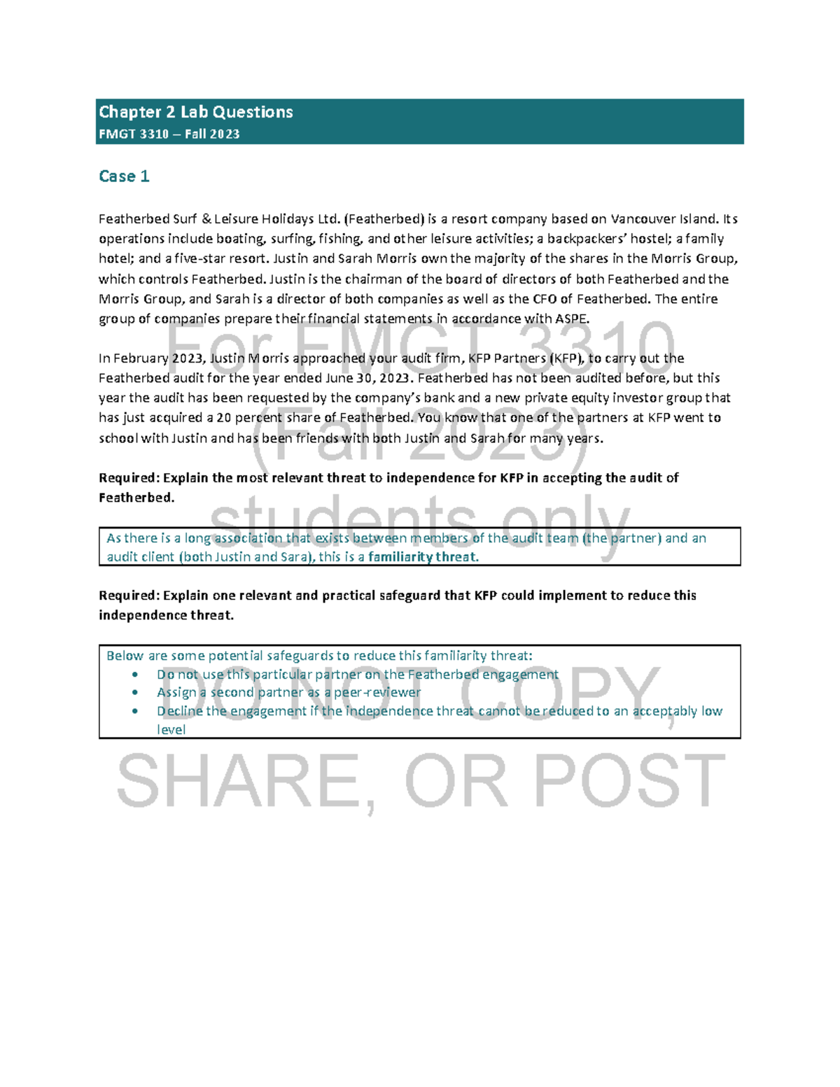 Chapter 2 Lab Questions (Solution) - For FMGT 3310 (Fall 2023) students only DO NOT COPY, SHARE ...