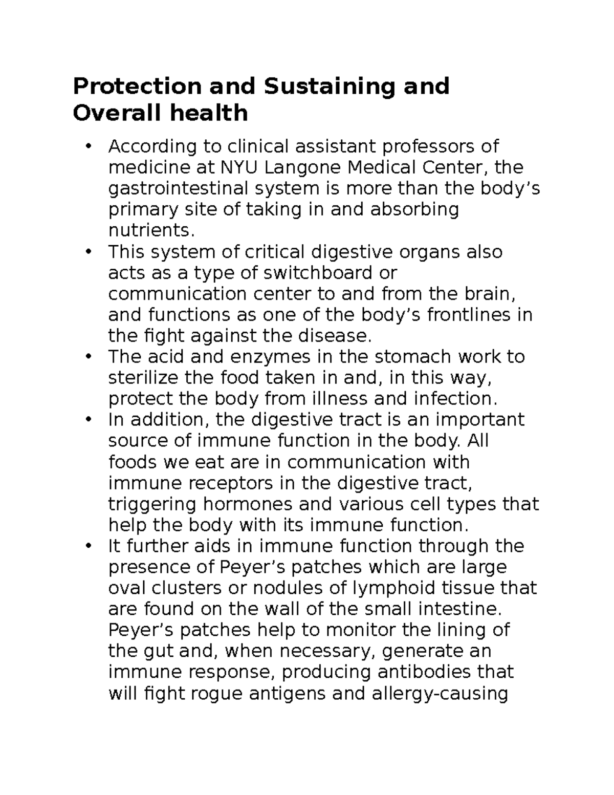 Bio 9 - notes - Protection and Sustaining and Overall health According ...
