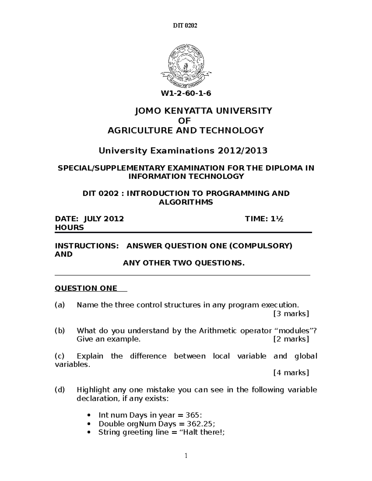 DIT 0202 (SP NAK) - exam - W1-2-60-1- JOMO KENYATTA UNIVERSITY OF AGRICULTURE AND TECHNOLOGY ...