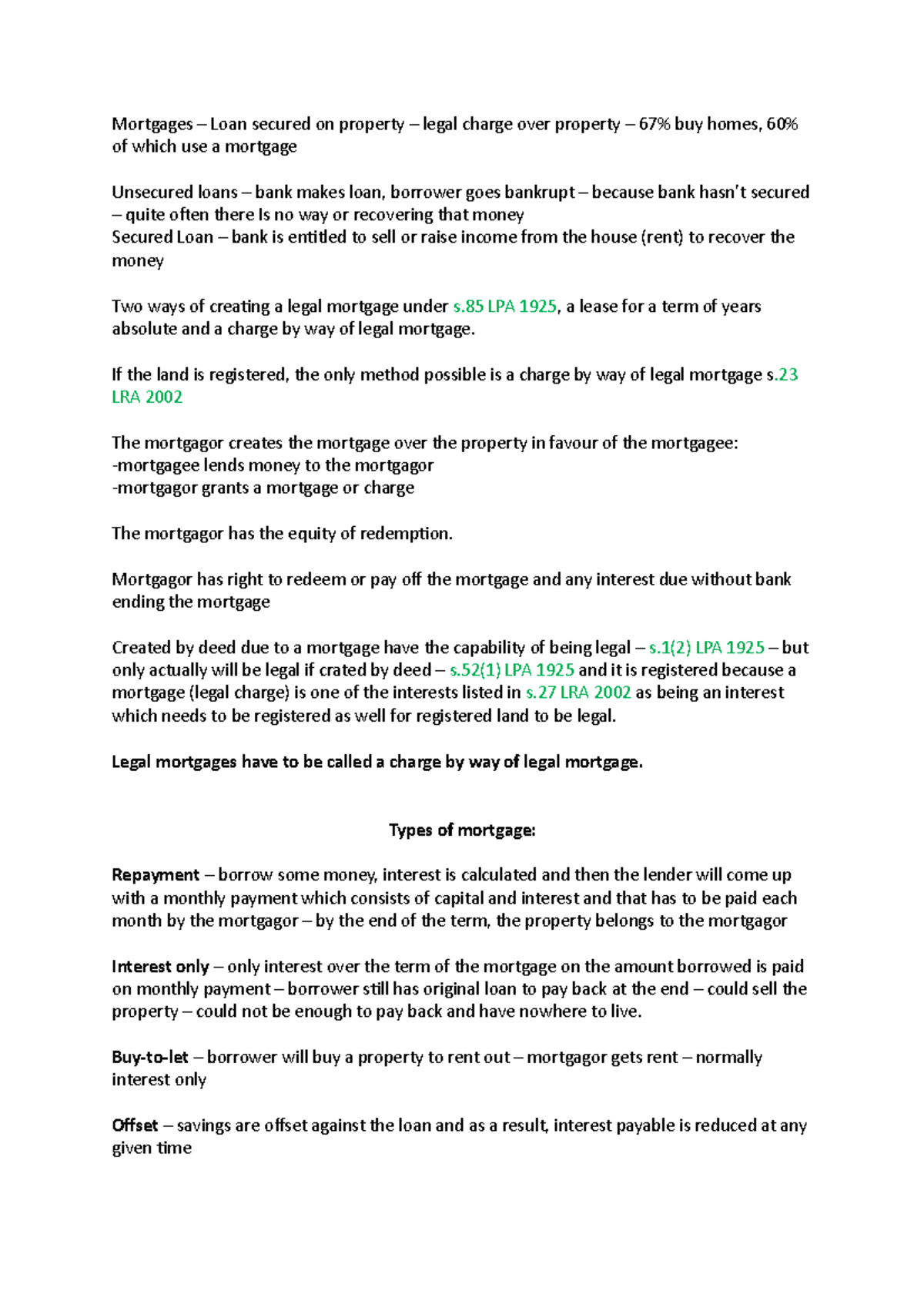 Mortgages - Land 8 - Mortgages – Loan secured on property – legal ...