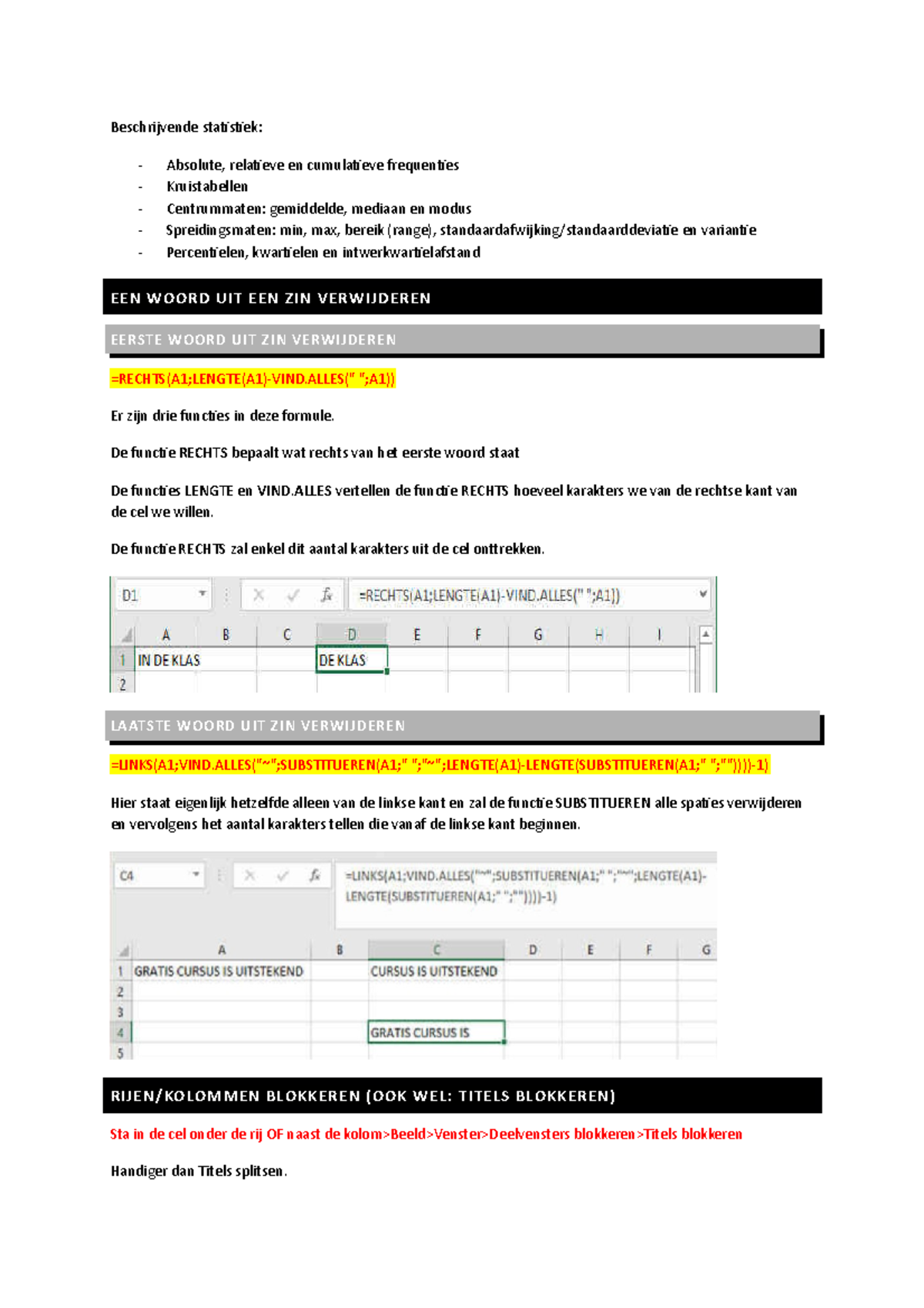 Excel samenvatting - Beschrijvende statistiek: Absolute, relatieve en ...