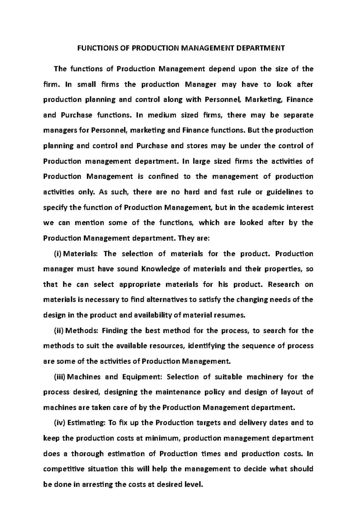 Functions of Production Management - Production & Operation Management ...