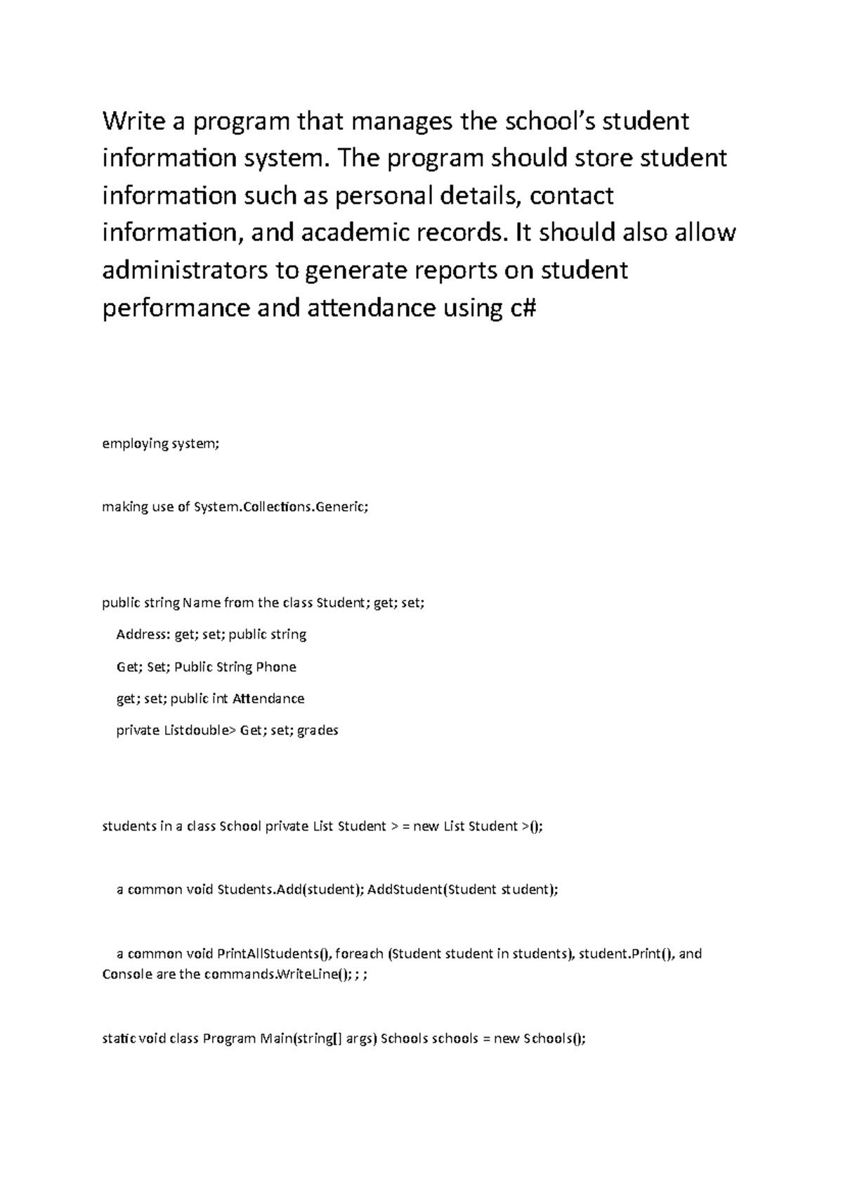 Comp6076-assign 13-c# - Write a program that manages the school’s ...