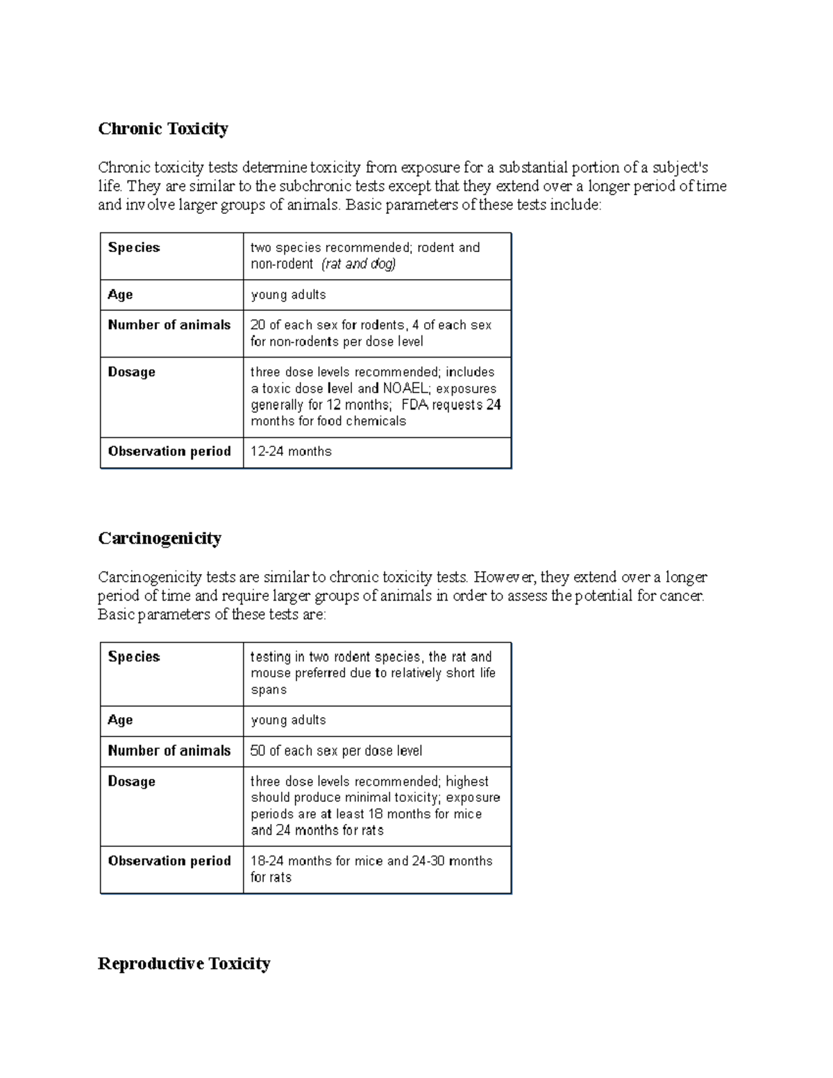 Tox unit I - unit 1 notes - Chronic Toxicity Chronic toxicity tests ...
