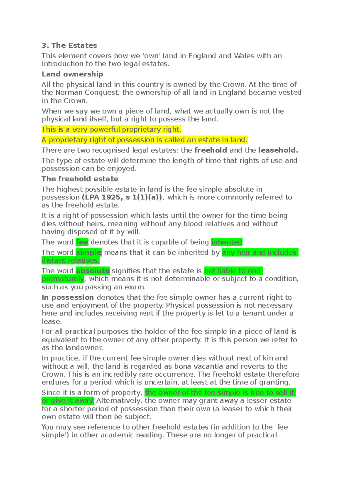 3. Introduction to Estates in Land - 3. The Estates This element covers ...