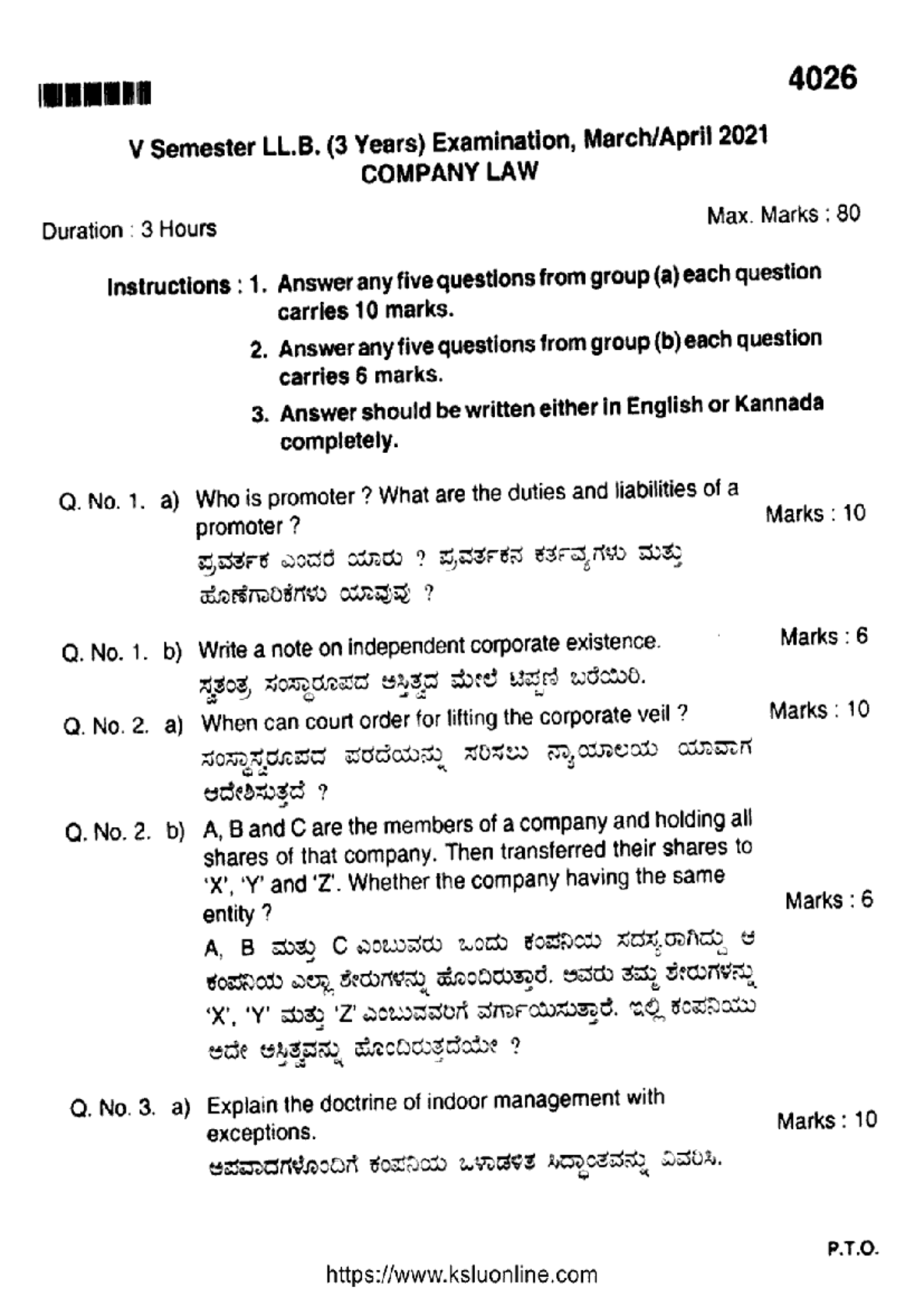 Company law question paper apr 2021 - Llb 3 years - Studocu