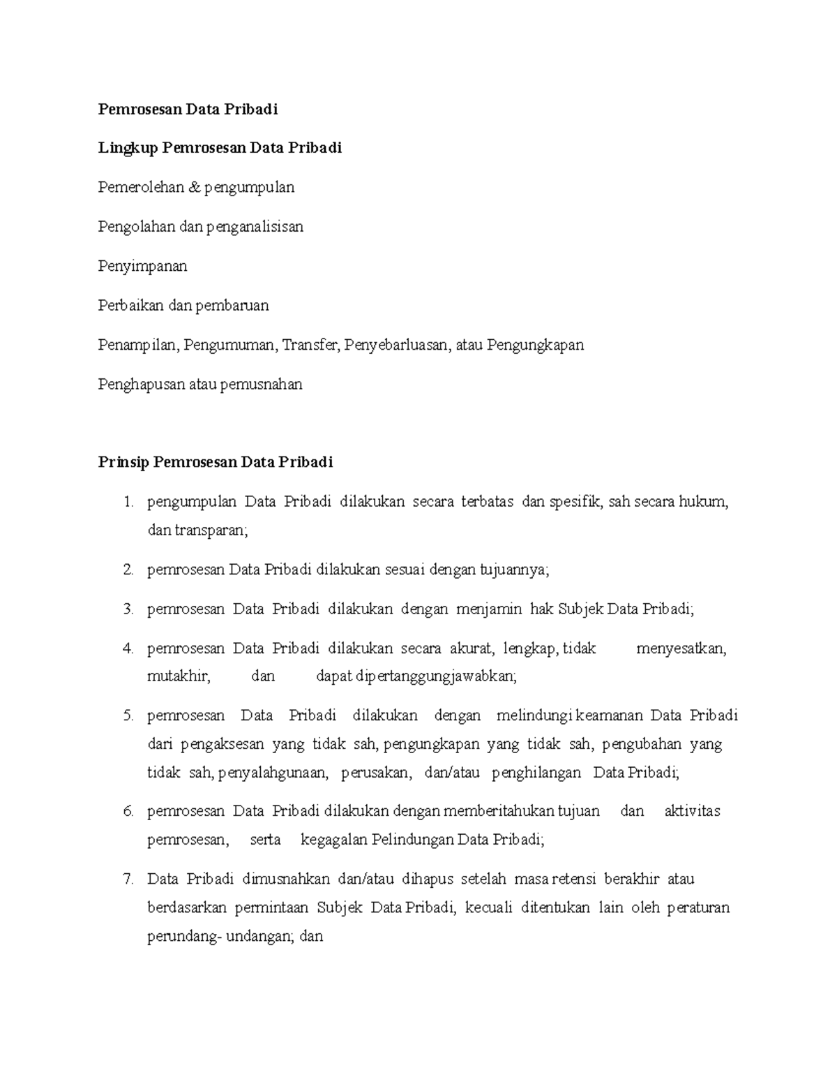 Pemrosesan Data Pribadi - Pemrosesan Data Pribadi Lingkup Pemrosesan ...