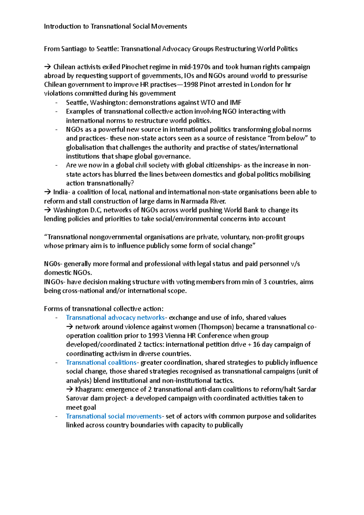 Reading summary- Introduction to Transnational Social Movements ...