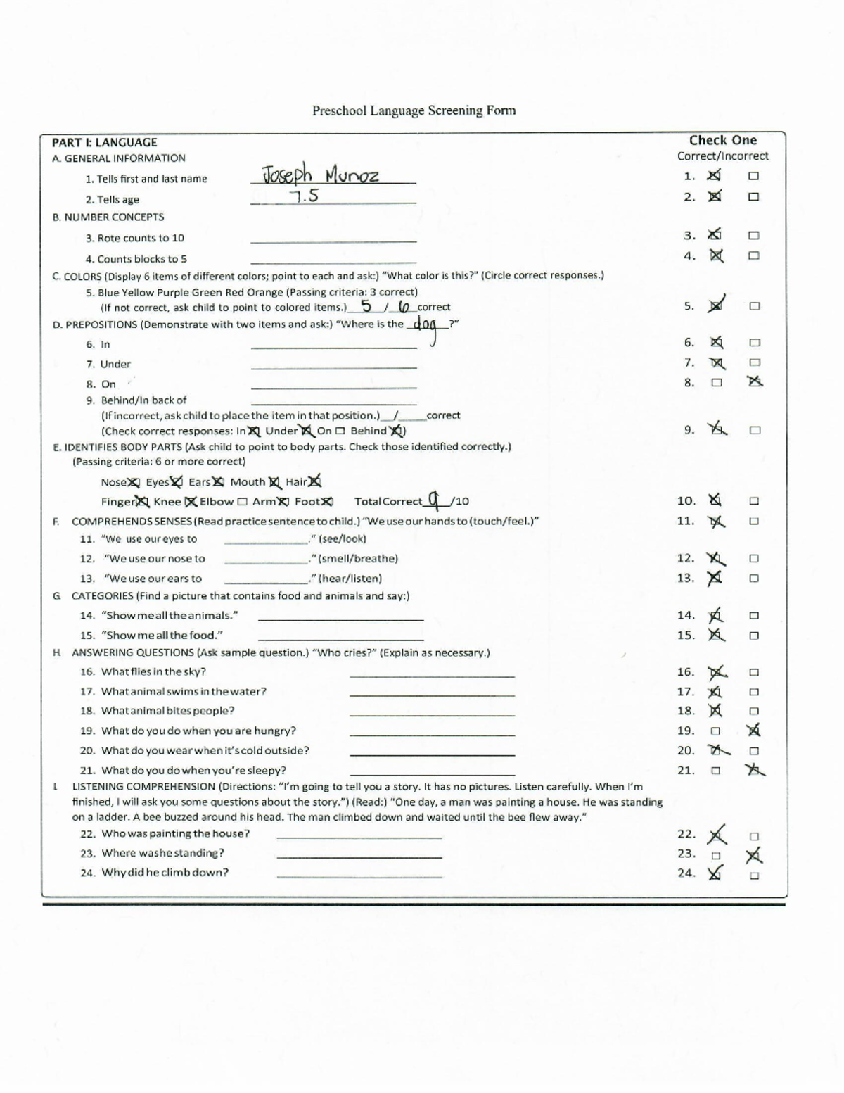 CSD391 Mod1 Screening Assignment - Preschool Language Screening Form ...