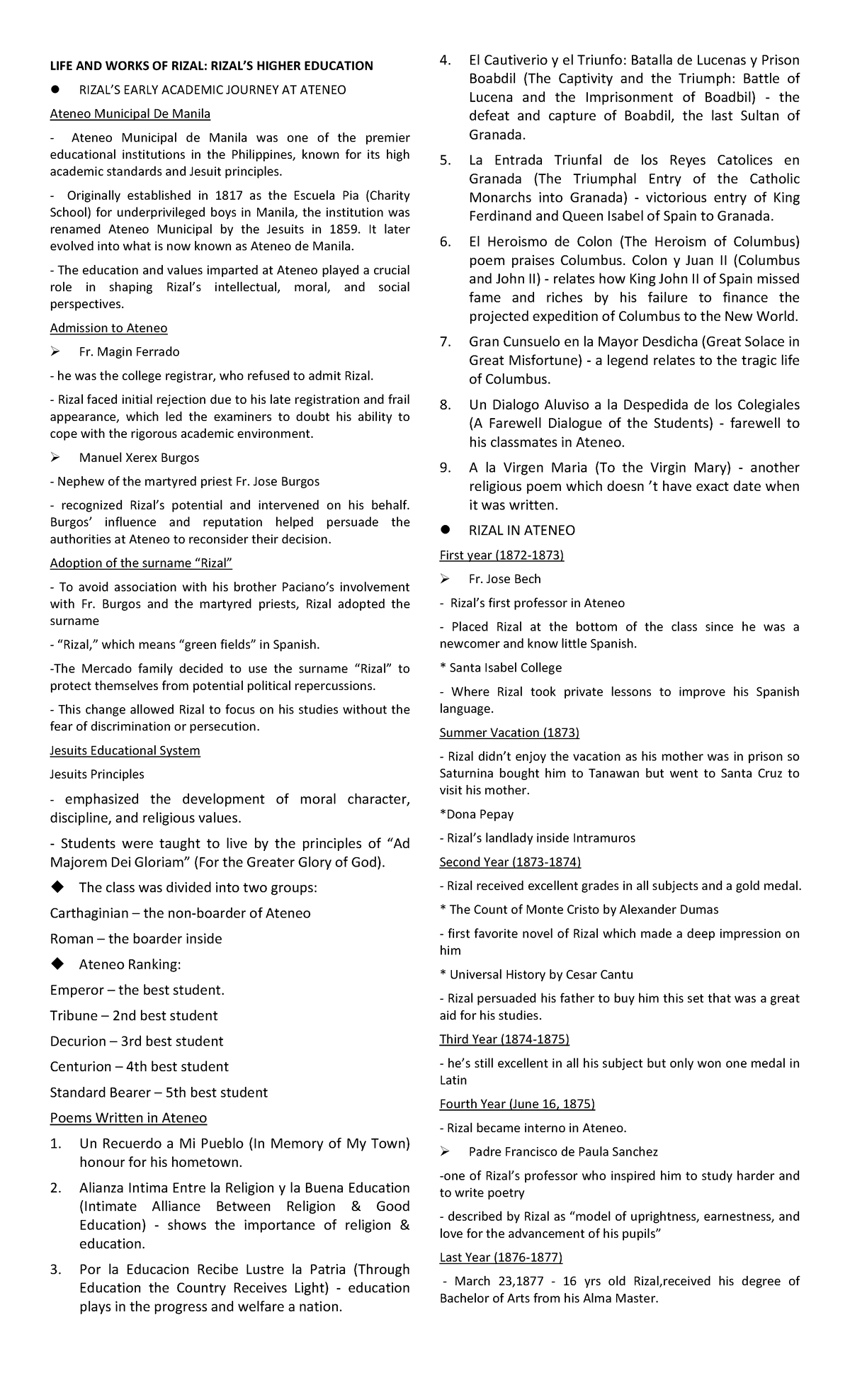 Rizal Notes L4 L5 - LIFE AND WORKS OF RIZAL: RIZAL’S HIGHER EDUCATION ...