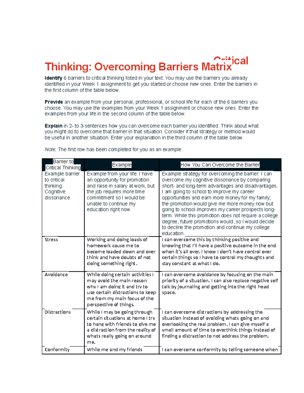 Overcoming barriers - You may use the barriers you already identified ...