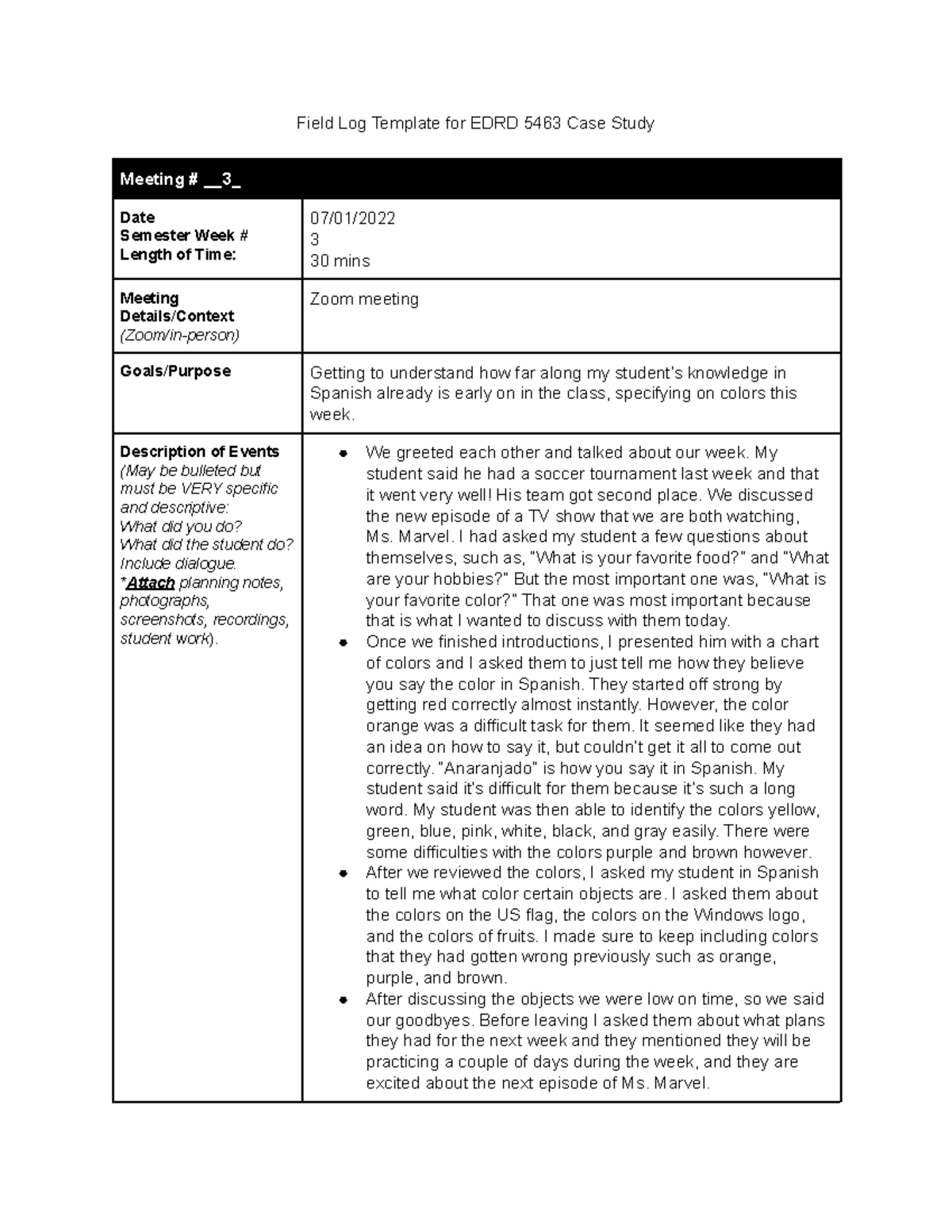 Tched 5463 Field Log Template - Field Log Template for EDRD 5463 Case ...