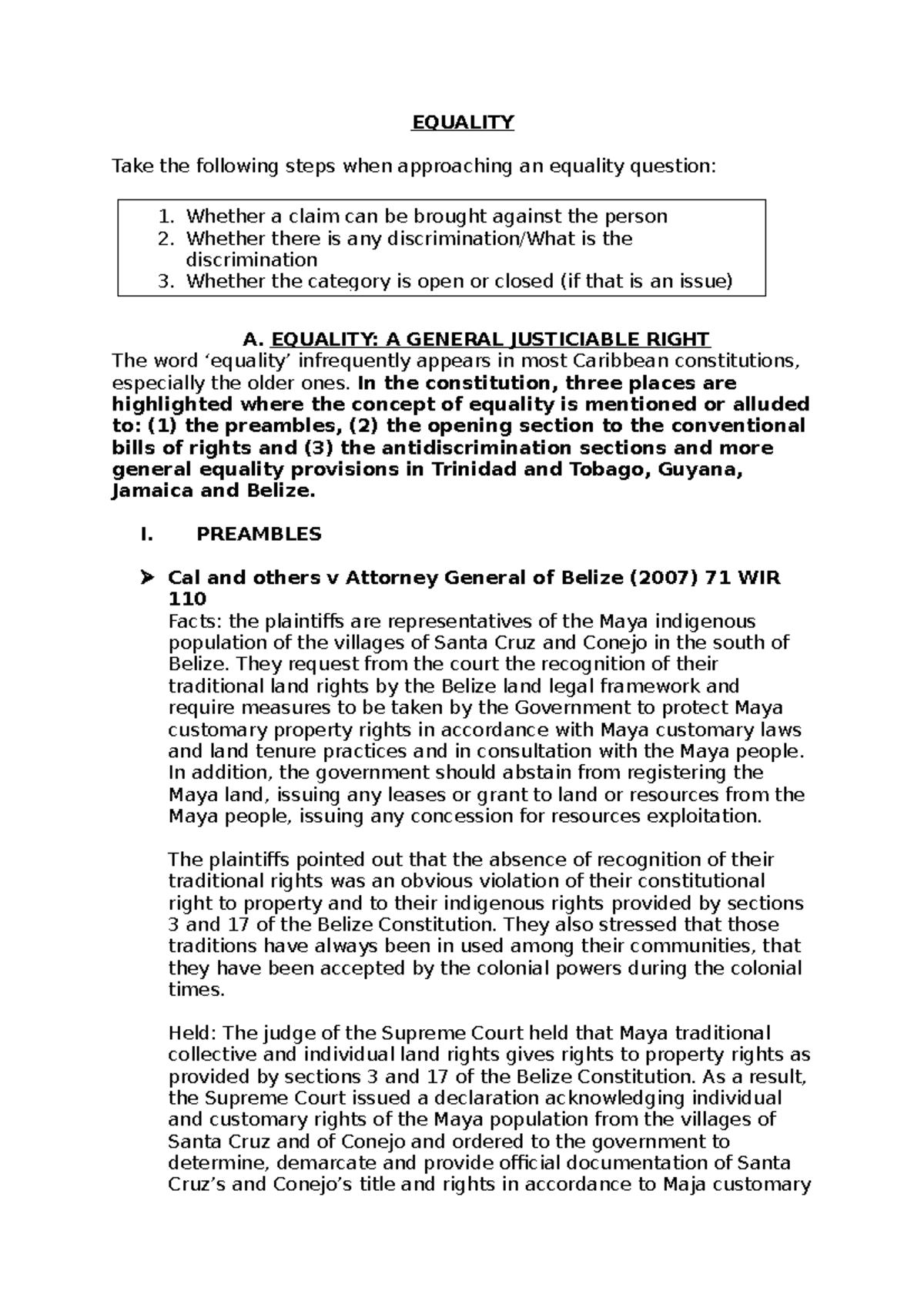 WB 5 - Equality - EQUALITY Take the following steps when approaching an ...