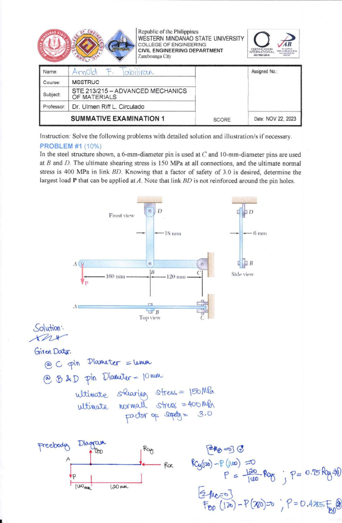 Midterm exam-mechanics - STATE OF SECURITY Republic of the Philippines ...