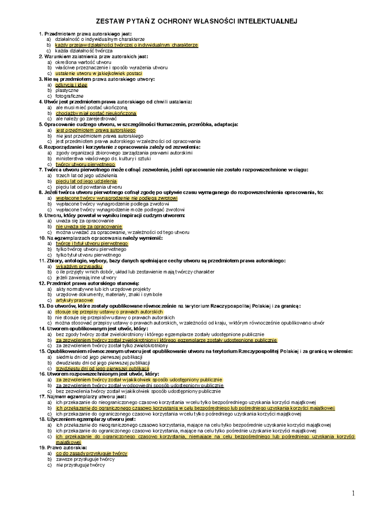 Test OWI poprawne odp 1 - ZESTAW PYTAŃ Z OCHRONY WŁASNOŚCI ...