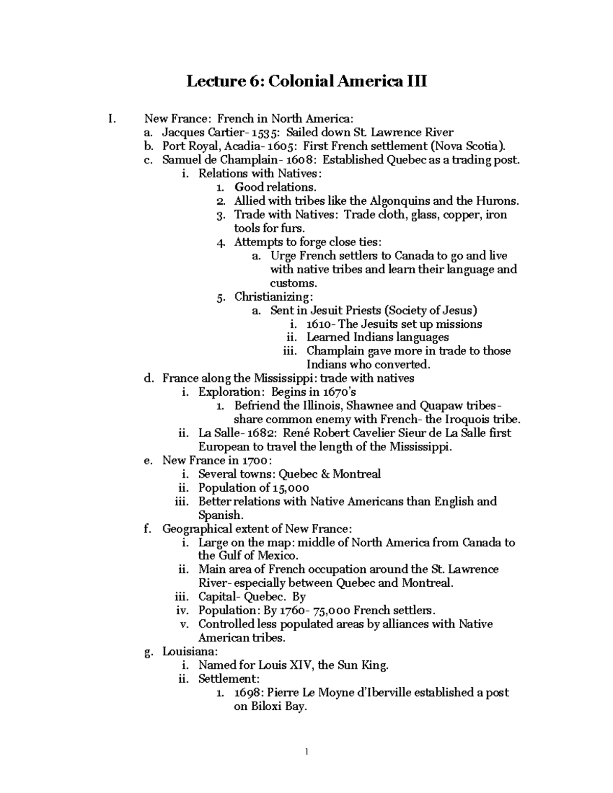 Lecture 6- Colonial America III (01-23)- Outline - Lecture 6: Colonial ...