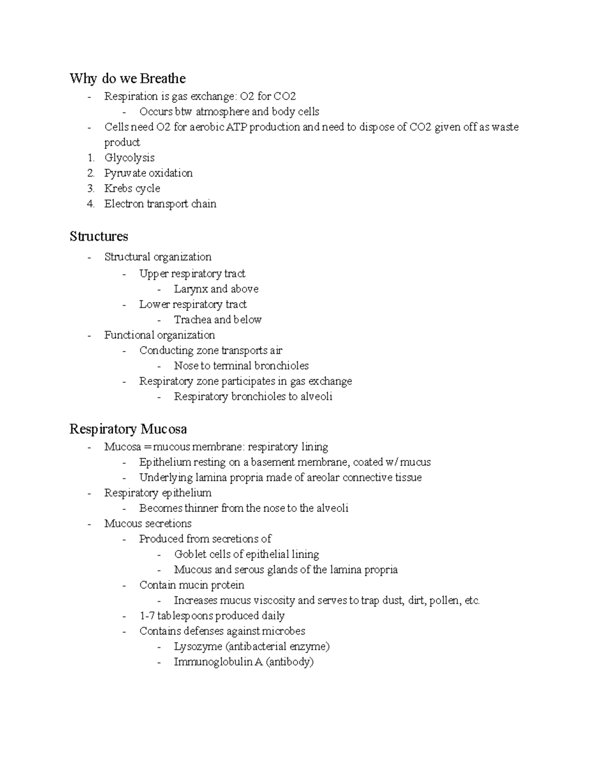 Respiratory Lec - Professor Kwiatkowski - Why do we Breathe Respiration ...
