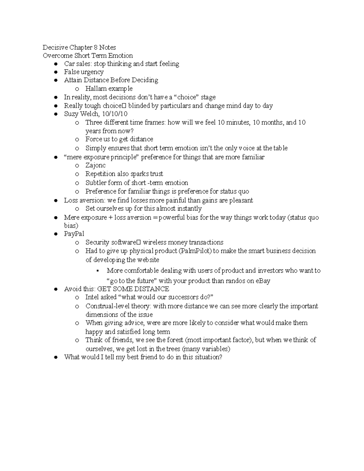 Decisive Chapter 8 Notes - Decisive Chapter 8 Notes Overcome Short Term ...