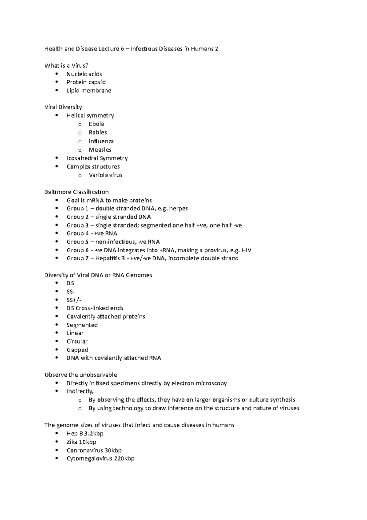 Lecture 6 Notes - Infectious Diseases in Humans 2 - Health and Disease ...