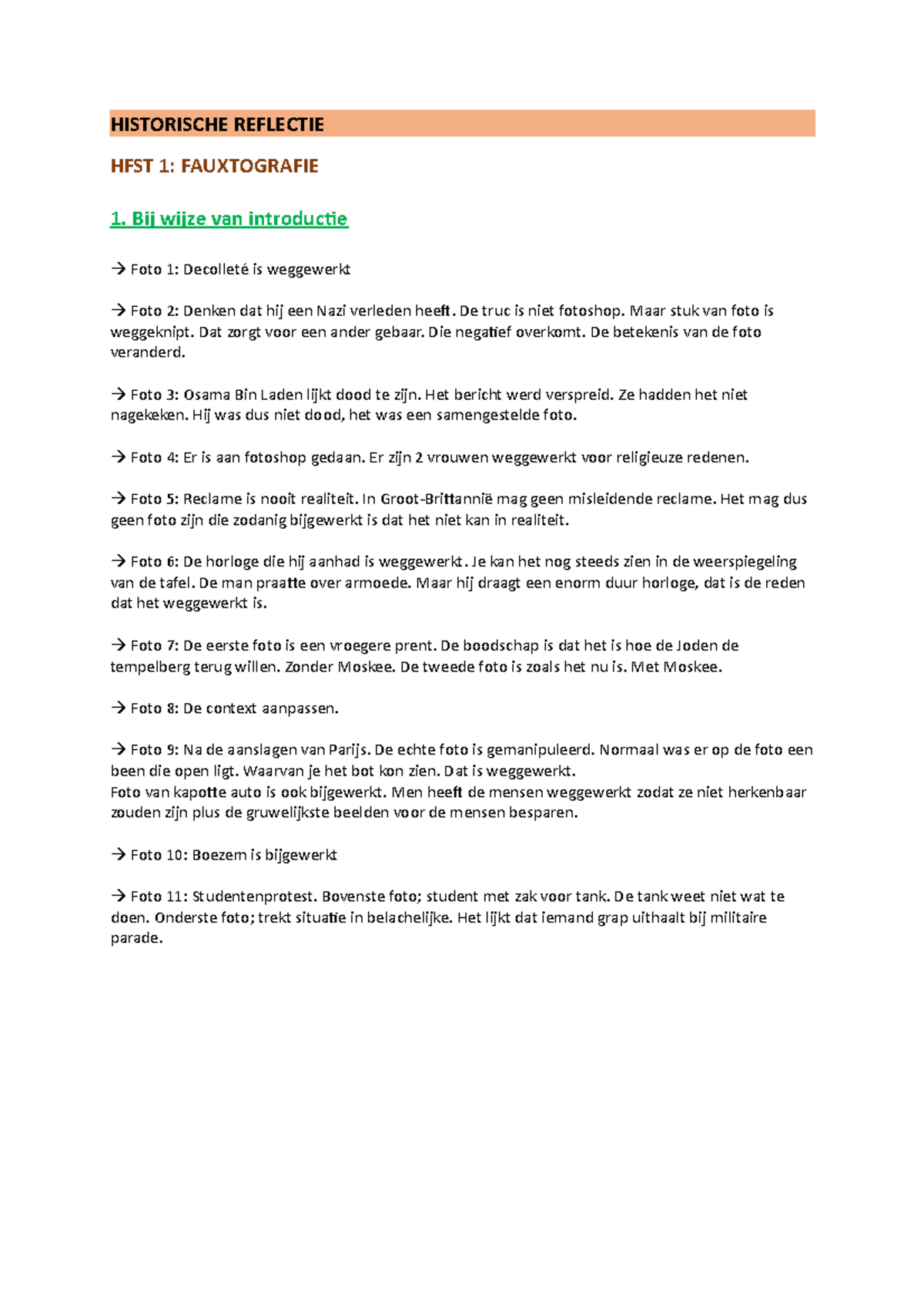 Historische reflectie - HISTORISCHE REFLECTIE HFST 1: FAUXTOGRAFIE 1 ...
