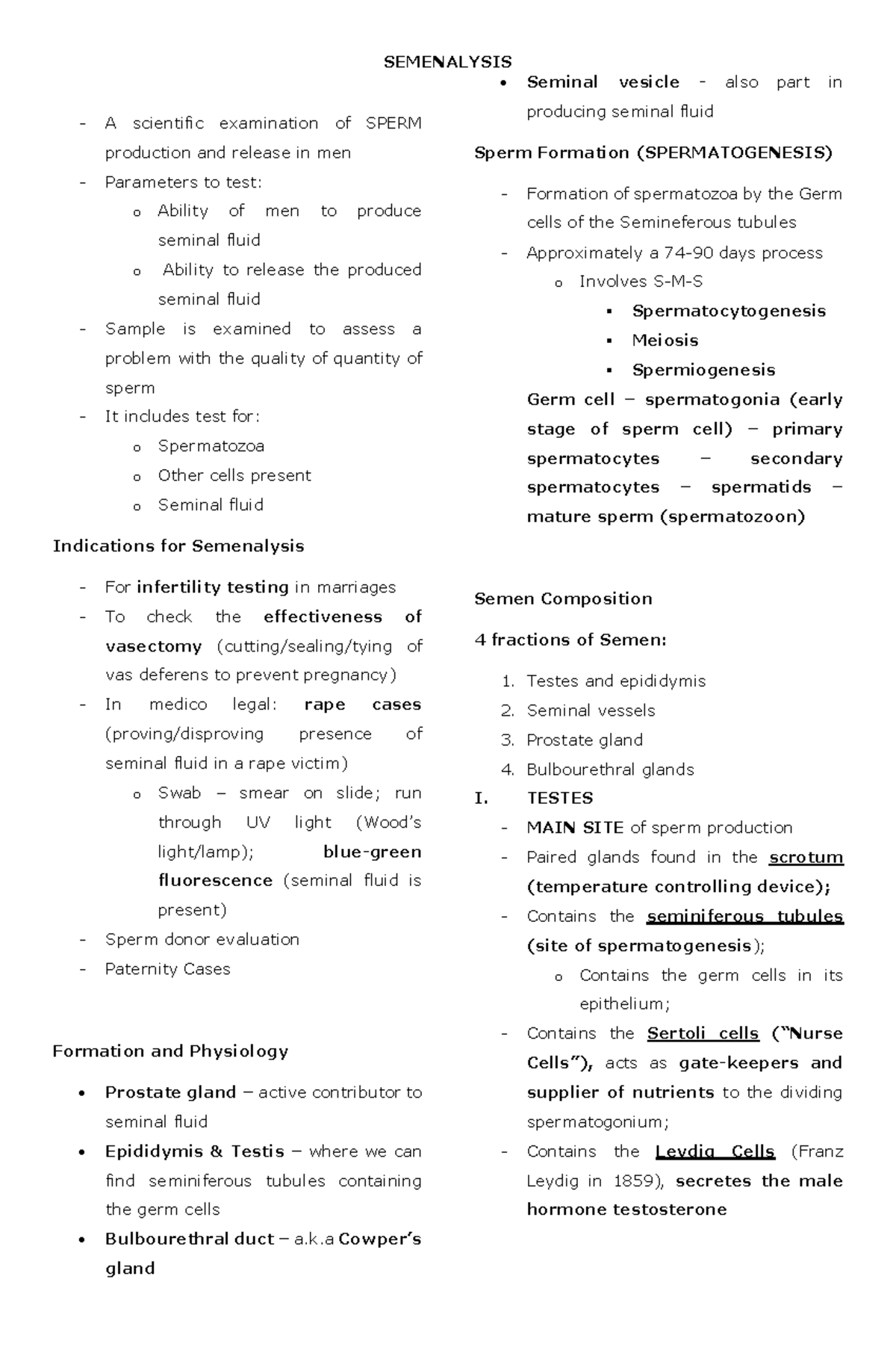 Semenalysis - Lecture notes 7 - Medical Technologist - Studocu