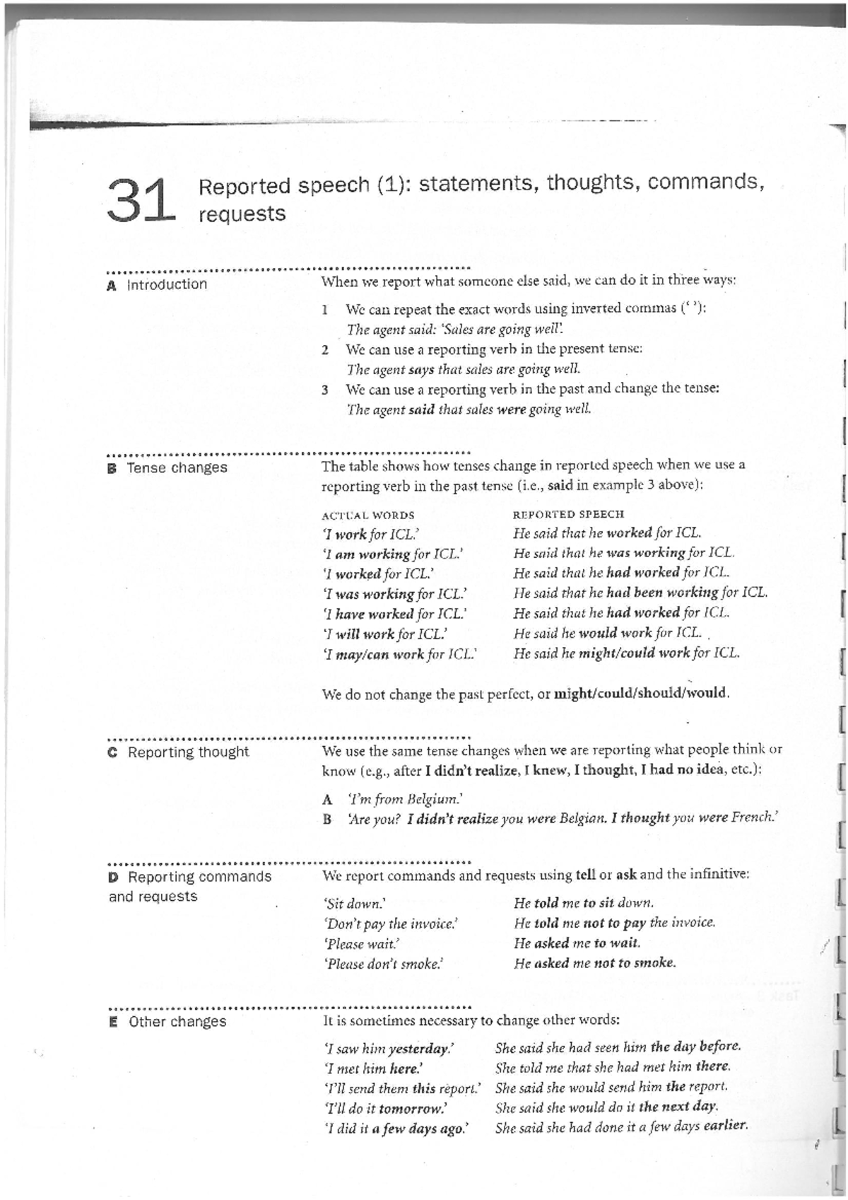 Grammar-reported speech course - Grammar - Studocu