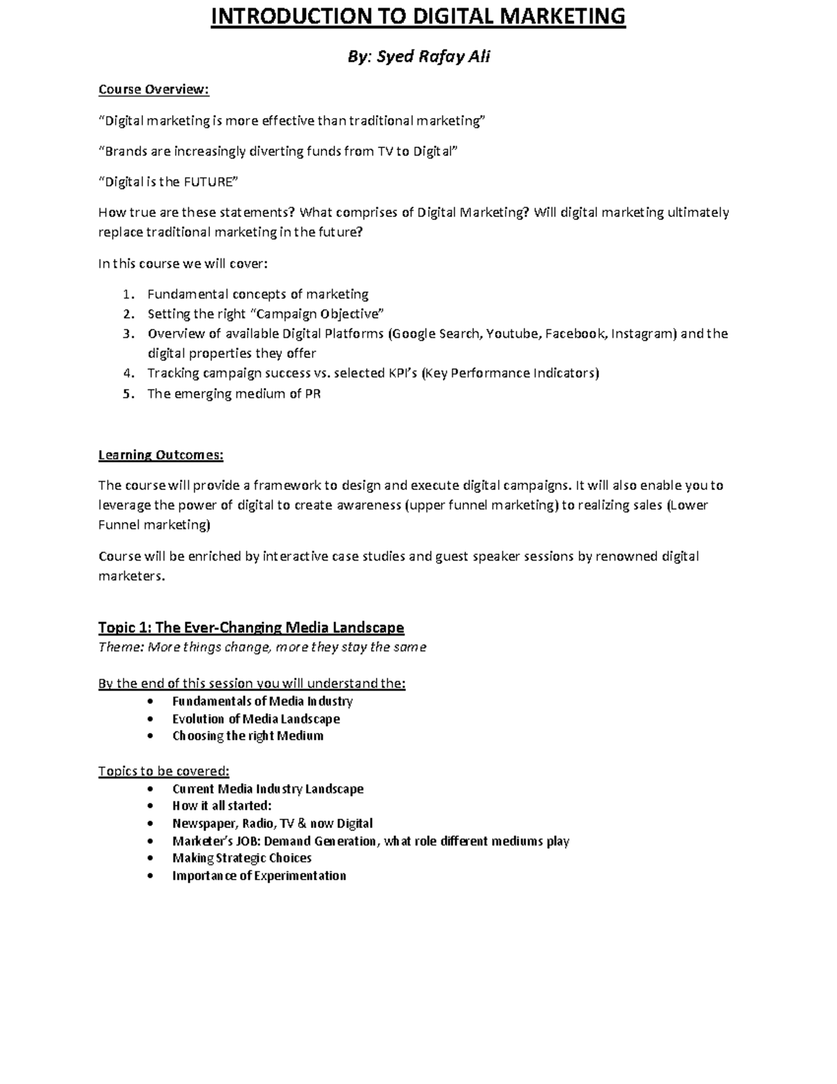 Intro to Digital Marketing - INTRODUCTION TO DIGITAL MARKETING By: Syed ...