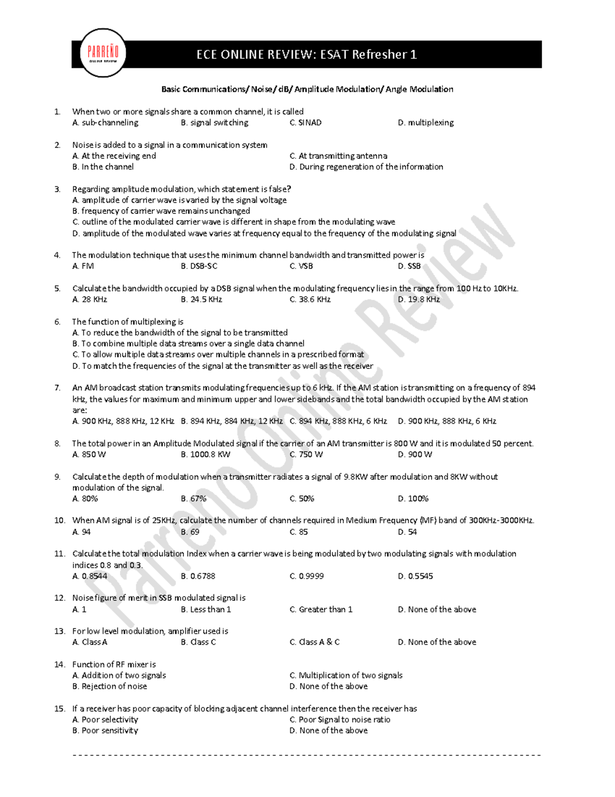 ECEApril 2022 ESAT Refresher 1 - ECE ONLINE REVIEW: ESAT Refresher 1 ...