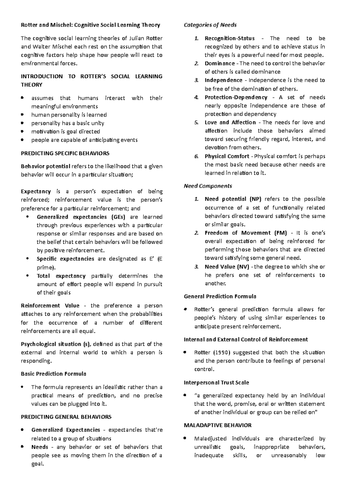 Theories of Personality Rotter, Mischel, and Kelly - Rotter and Mischel ...