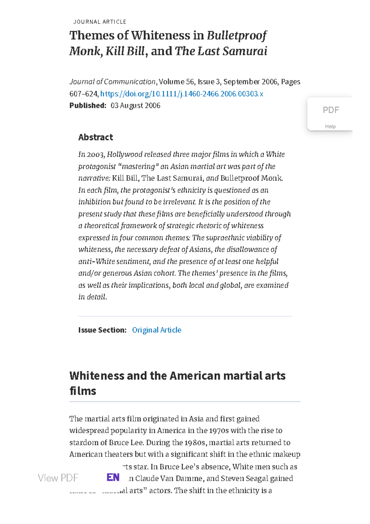 Themes of Whiteness in Bulletproof Monk, Kill Bill, and The Last ...