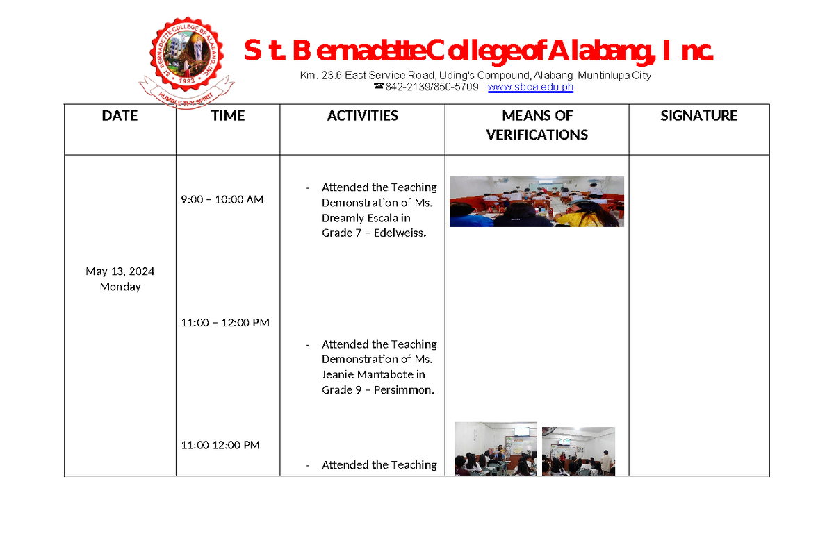 123 mov - movs - DATE TIME ACTIVITIES MEANS OF VERIFICATIONS SIGNATURE ...