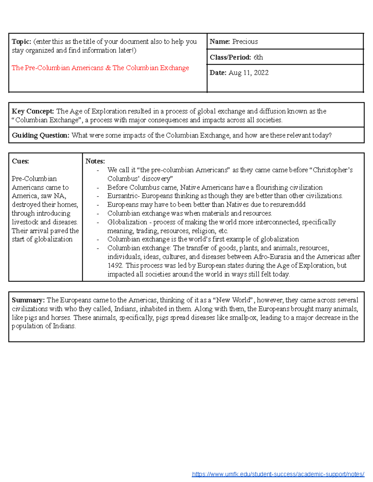 Precious S - APWH Unit 1 Note Template - Topic: (enter this as the ...