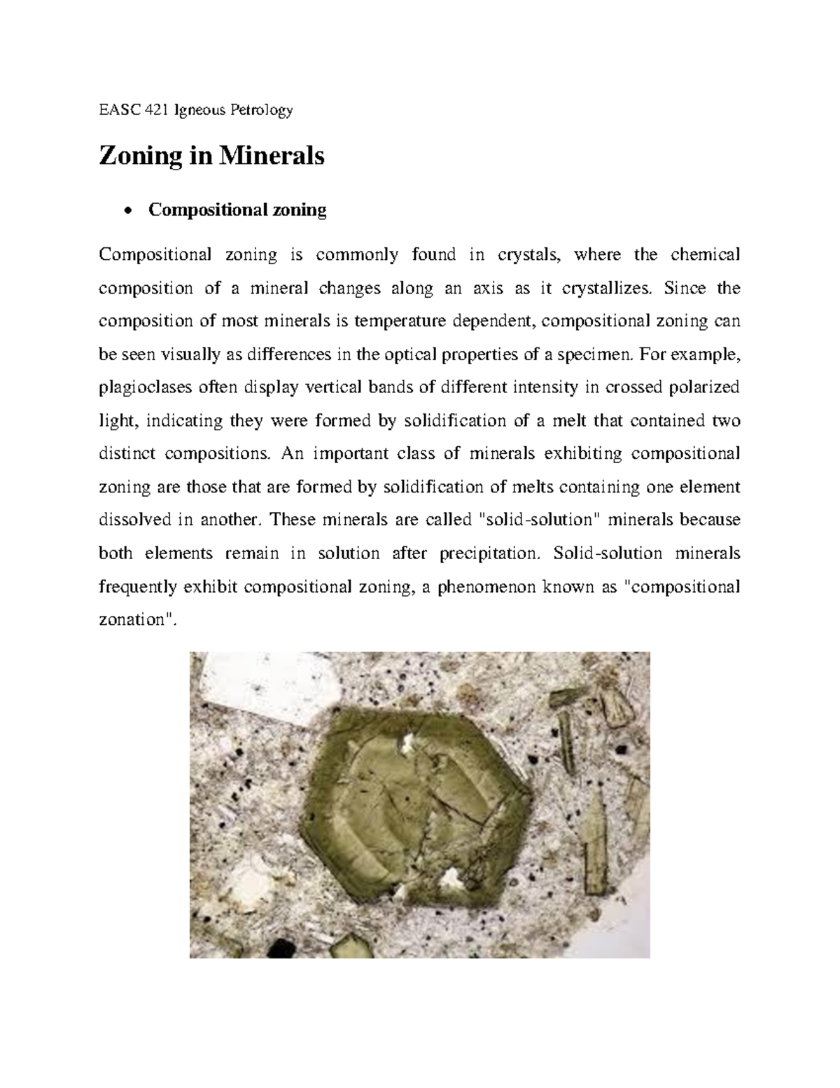 Zoning in Minerals - EASC 421 Igneous Petrology Zoning in Minerals ...