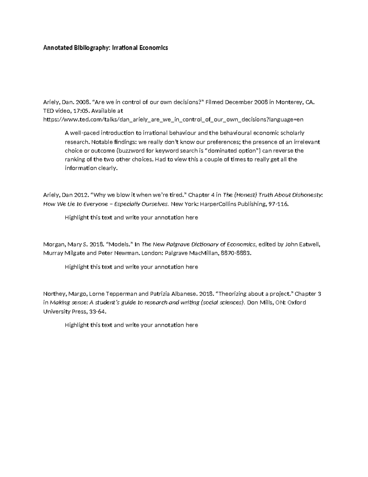 Annotated Bibliography yourname - Annotated Bibliography: Irrational ...