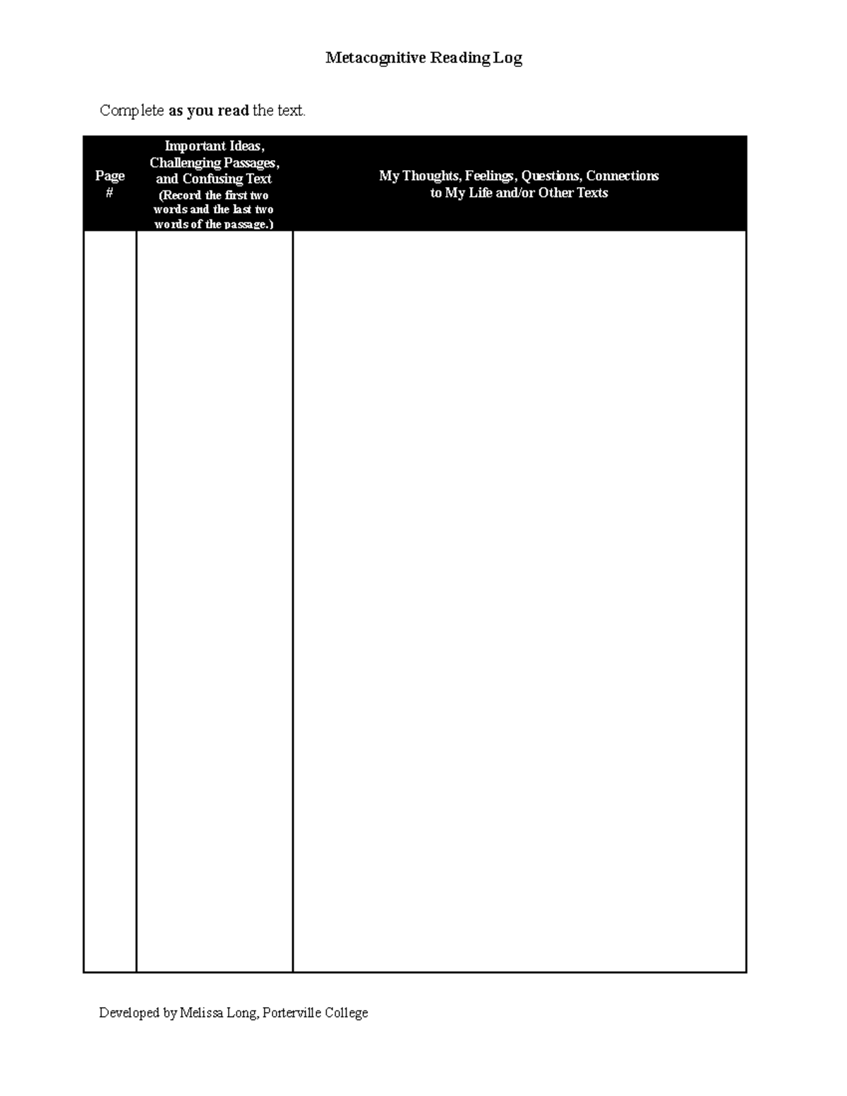Reading Log (New Spring 2020) (Online) - Metacognitive Reading Log ...