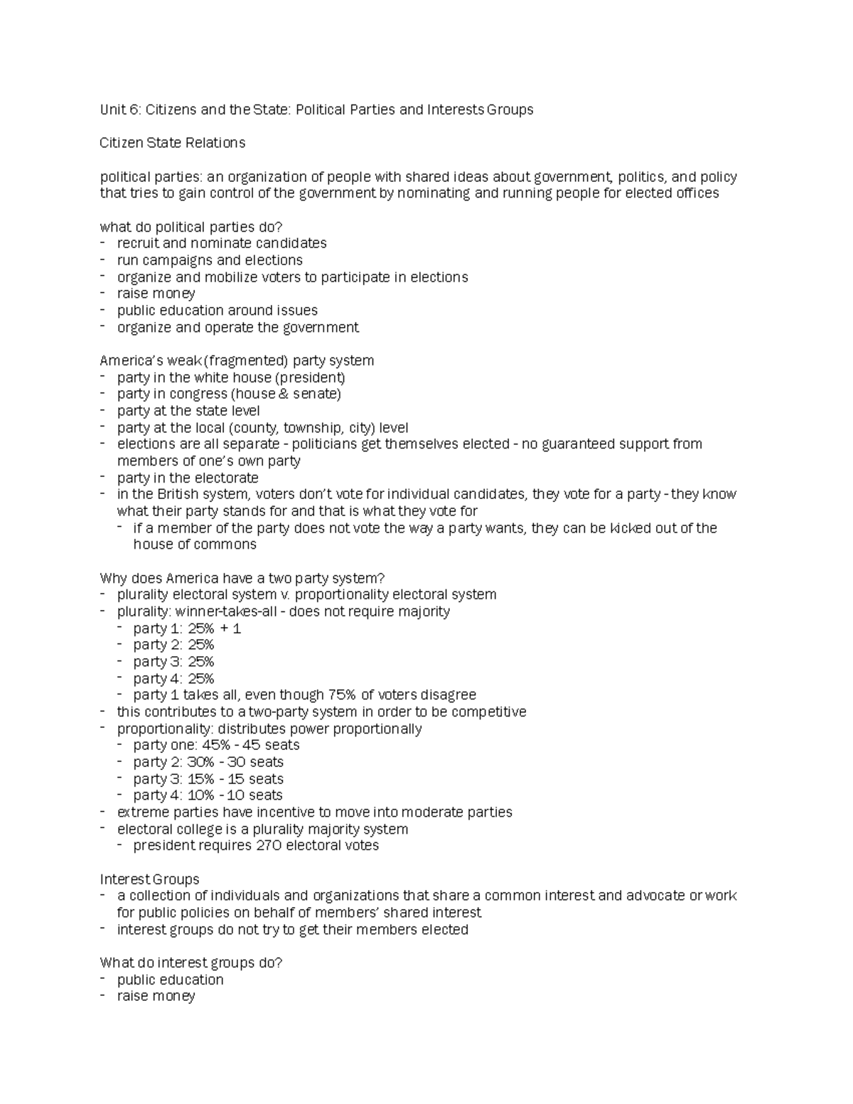 Unit 6 US Government Notes - Unit 6: Citizens and the State: Political ...
