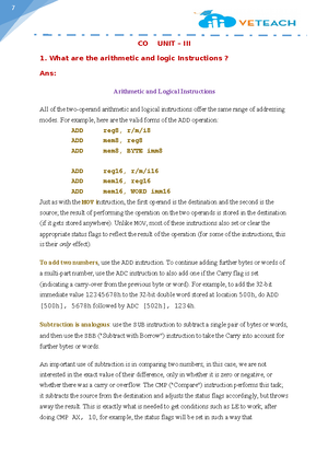 COA-UNIT-III - NOTES on COA - 19 UNIT-III COMPUTER ARITHMETIC 1 the ...