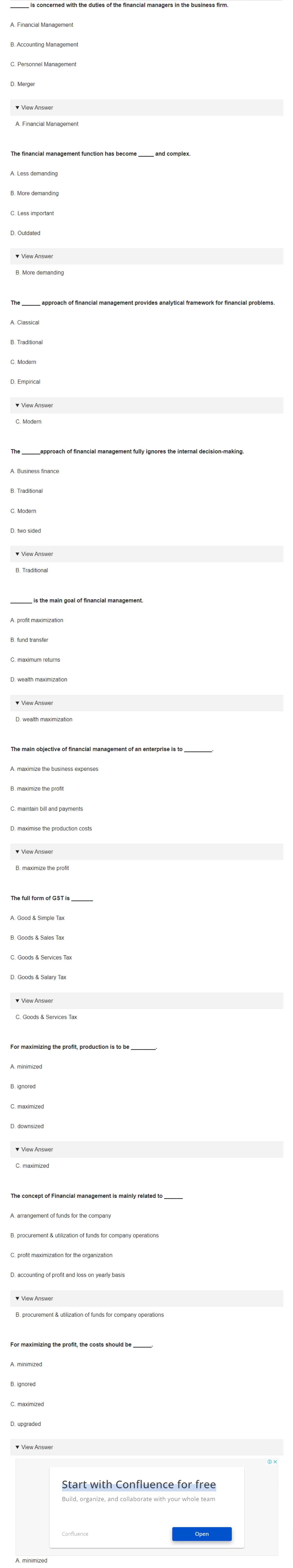FM1 - Financial management mcq - B.Bussiness Administration - Studocu