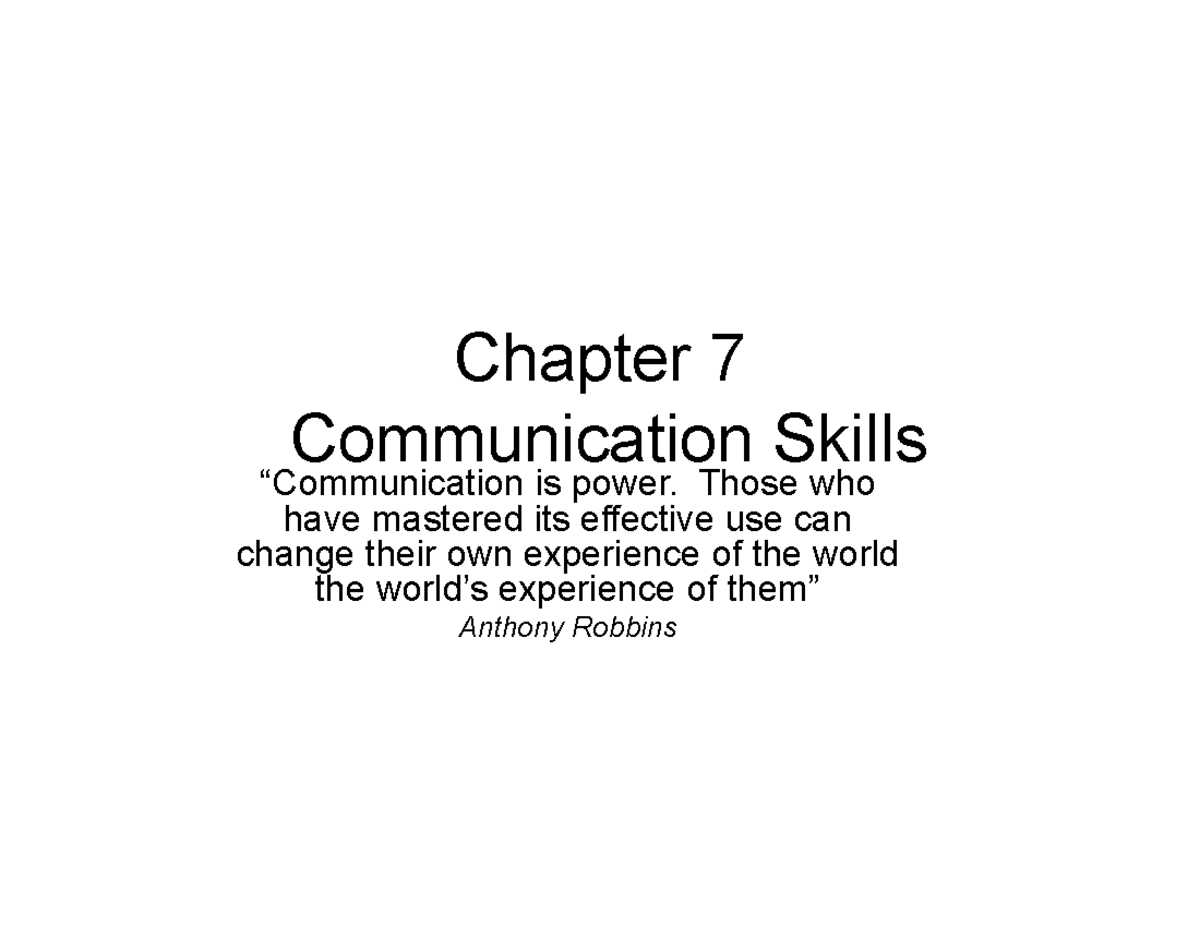 Communication Skills - Lecture notes 1 - Chapter 7 Communication Skills ...