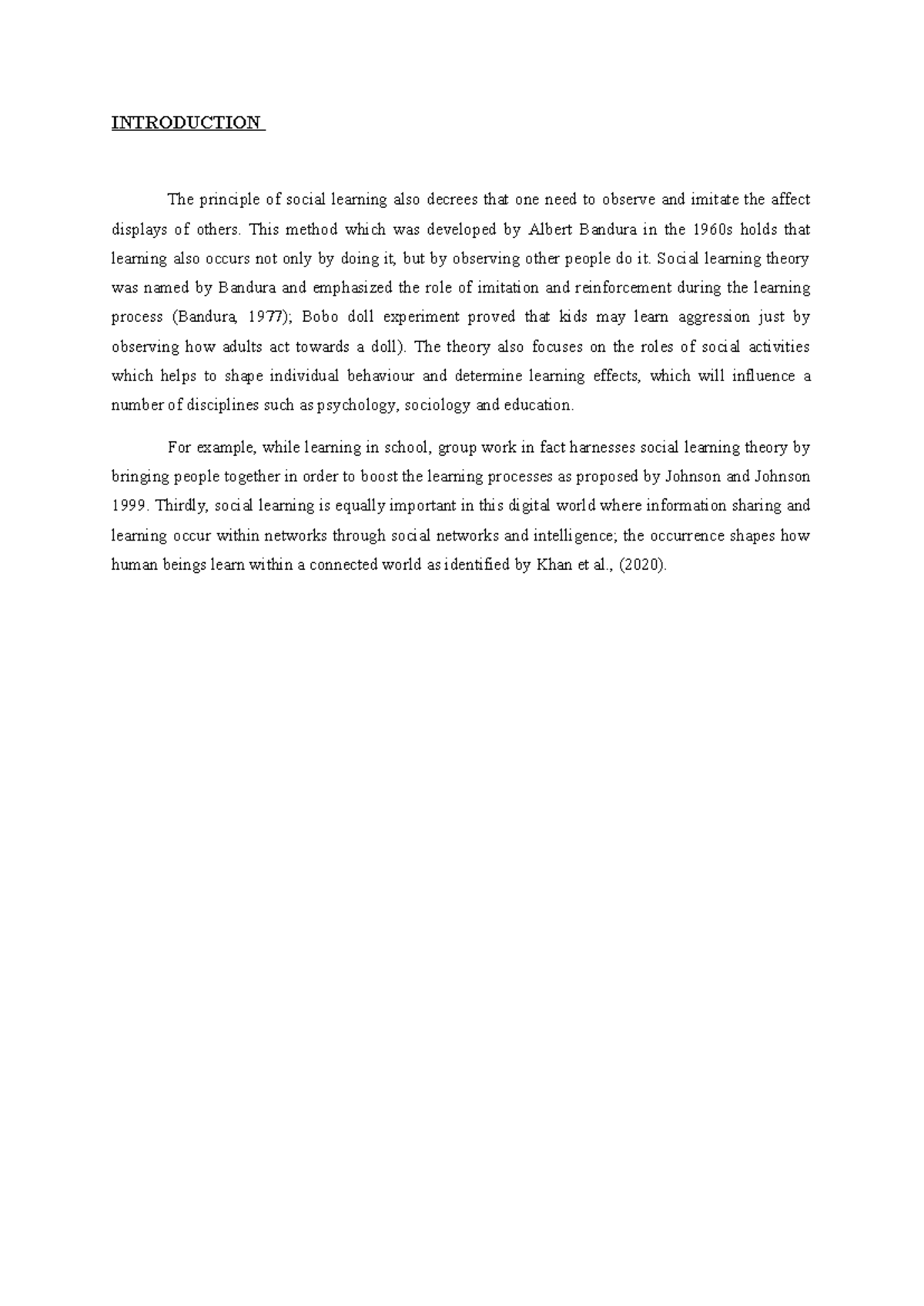 MKT622 Paper Critique - INTRODUCTION The principle of social learning ...