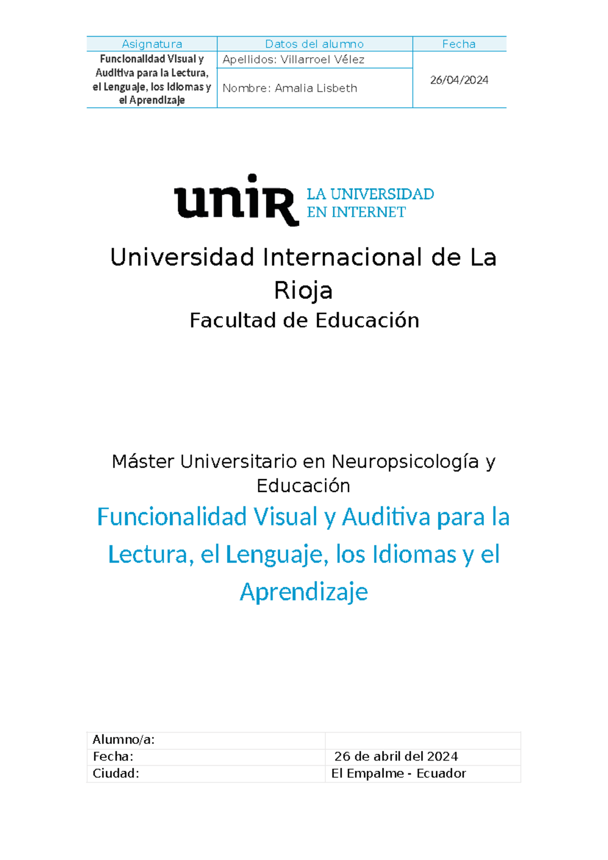 evaluación de las funciones visuales - Funcionalidad Visual y Auditiva para la Lectura, el ...