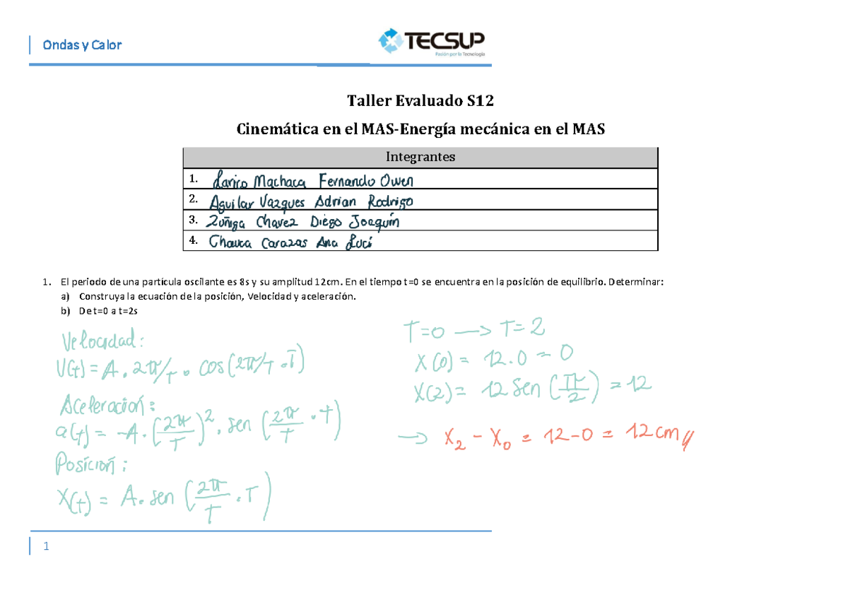 Taller EVA S12 OC 2023 1 231212 171654 - Taller Evaluado S Cinemática en el MAS-Energía mecánica ...