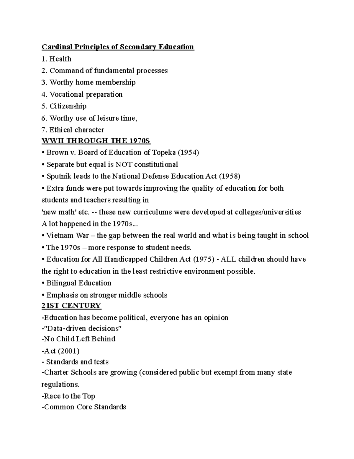 Cardinal Principles of Secondary Education - Cardinal Principles of ...