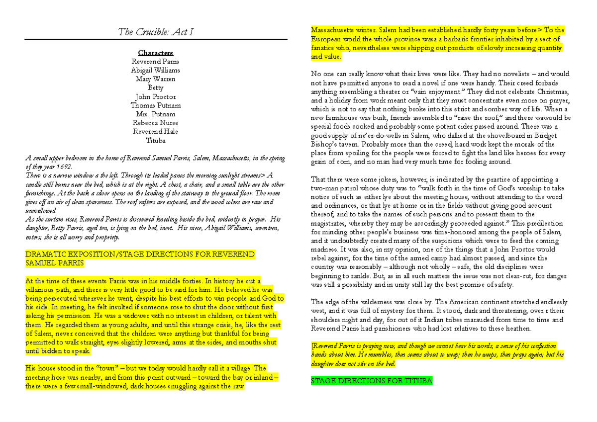 The crucible full text 7 - The Crucible: Act I Characters Reverend ...