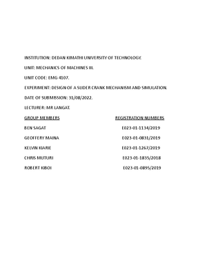 Cantilever beam deflection report - TITLE. INSTITUTION: DEDAN KIMATHI UNIVERSITY OF TECHNOLOGY ...