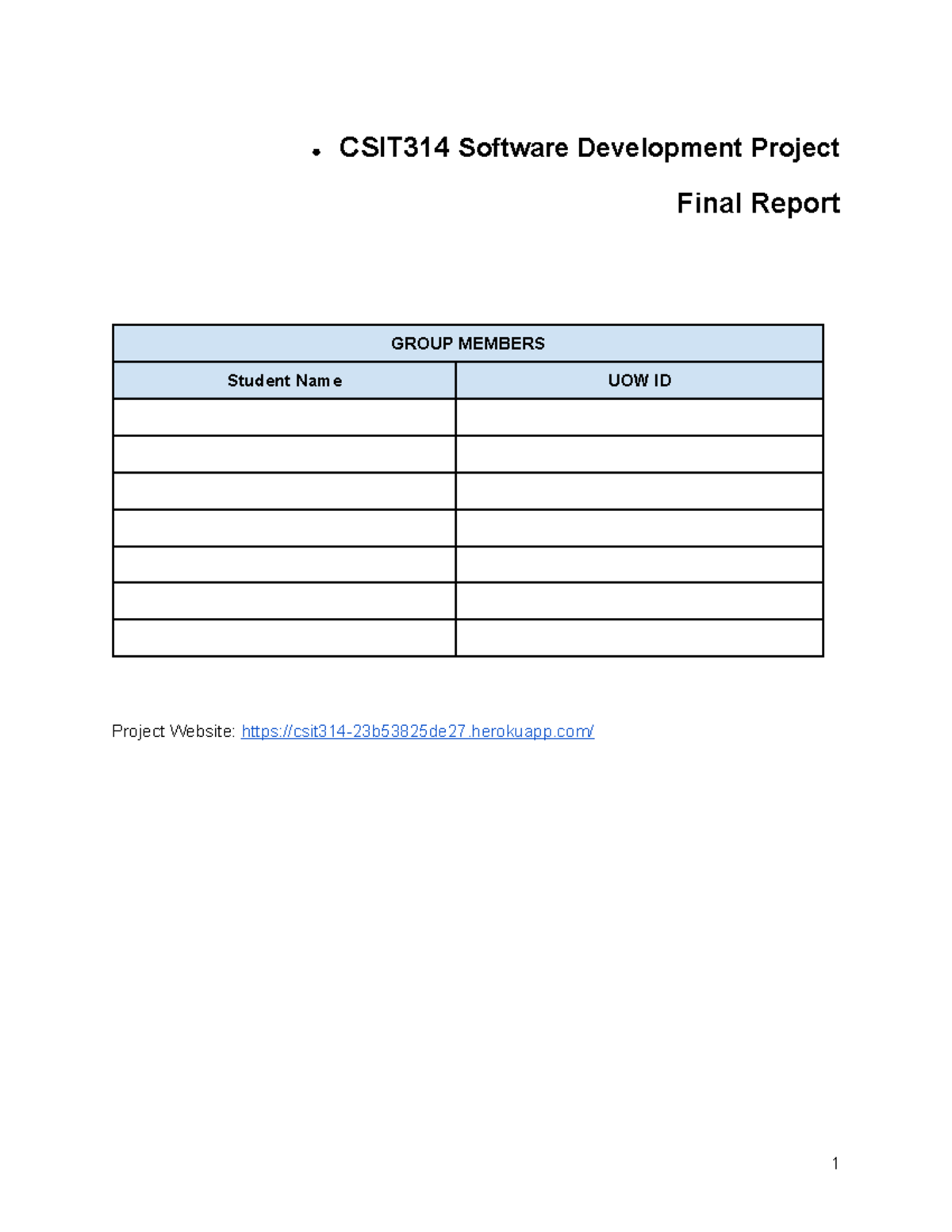 Final Report Software Development Project - CSIT314 Software ...