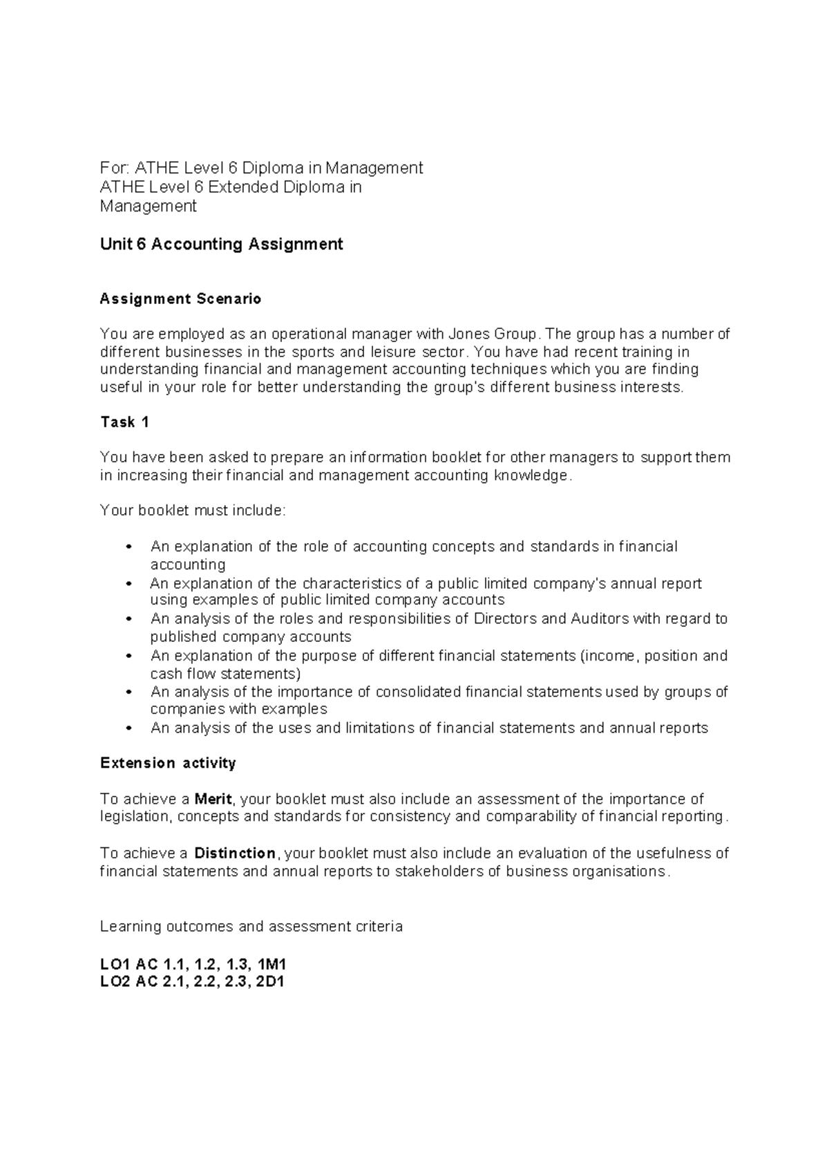 L6 Unit 6 Accounting Assignment(1)-1-Copy - For: ATHE Level 6 Diploma ...