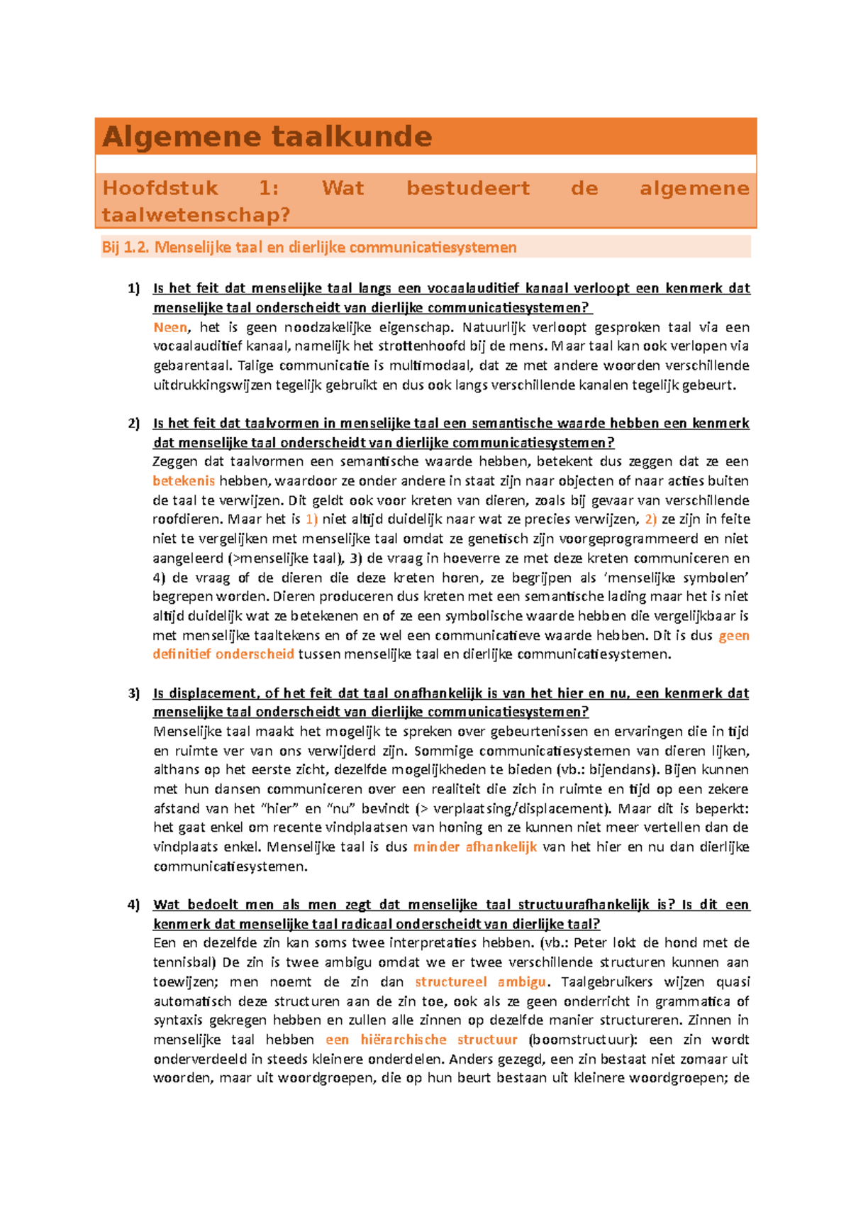 Algemene Taalkunde - Algemene taalkunde Hoofdstuk 1: Wat bestudeert de ...