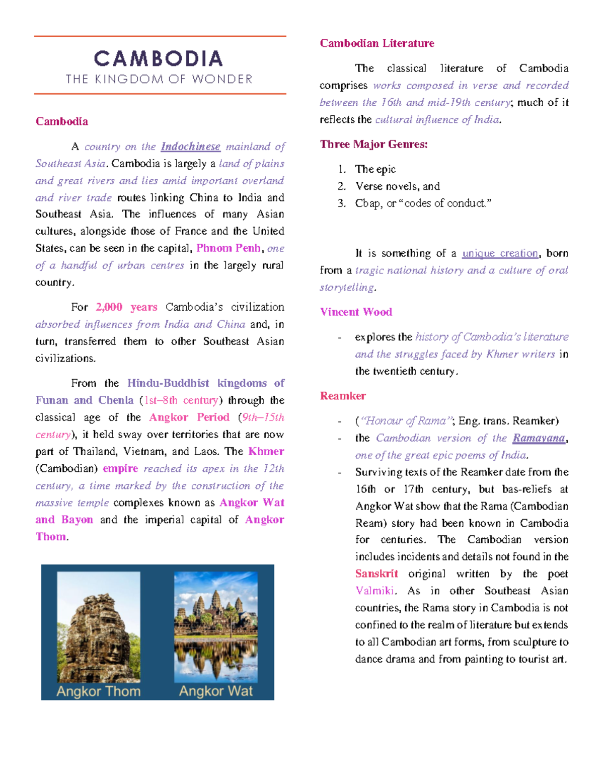 Reviewer LIT - CAMBODIA T H E K I N G D O M O F W O N D E R Cambodia A ...